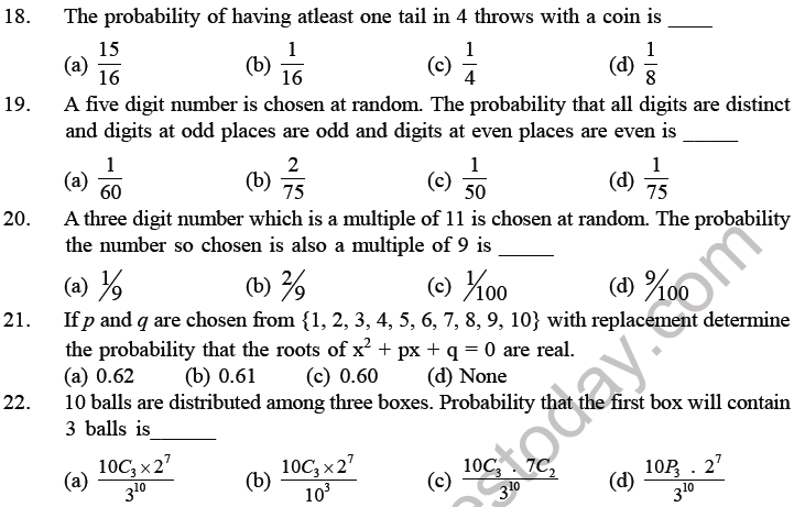 JEE Mathematics Probability MCQs Set A with Answers JEE Mathematics Probability MCQs Set A with Answers